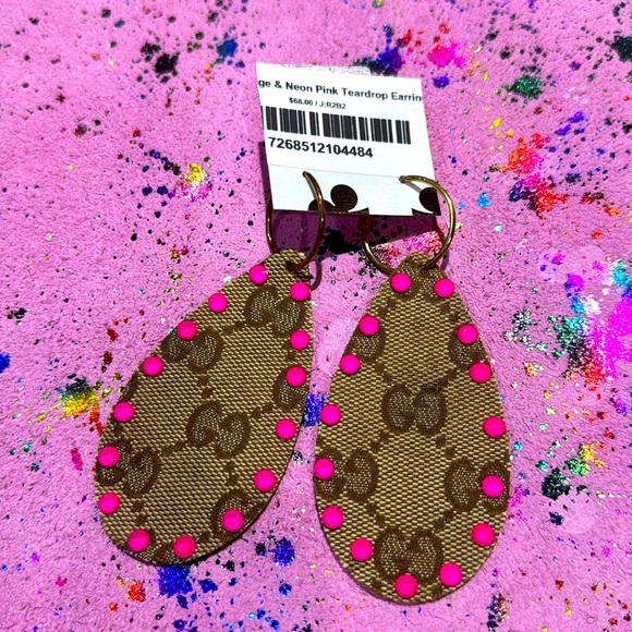 Sandra Ling | Jewelry | Sandra Ling Upcycled Beige And Neon Pink Teardrop Earrings Nwt | Poshmark